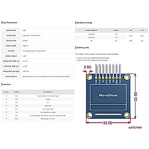 waveshare 0.96inch OLED (B) SPI/I2C Interfaces Straight/Vertical Pinheader for Hardware Platforms Such as Raspberry Pi/Jetson Nano/STM32