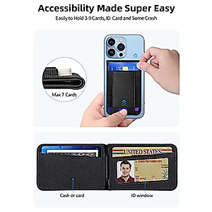 Miroddi for MagSafe Wallet Stand - Magnetic Phone Wallet with Adjustable Stand, Magnetic Wallet Card Holder for iPhone 15/14/13/12 Series, Open ID Window, Fits 9 Cards, Vegan Leather, Black