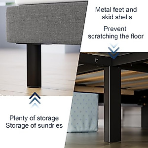 Molblly Queen Size Bed Frame with Upholstered Headboard, Strong Frame, and Wooden Slats Support, Non-Slip and Noise-Free, No Box Spring Needed, Easy Assembly, Dark Grey