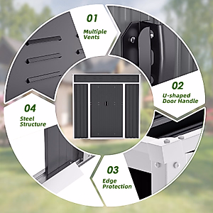 Patiomore 4X6 FT Outdoor Garden Storage Shed Yard Tool Storage Steel House with Sliding Door (White)