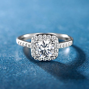 MDFUN 18K White Gold Plated Cubic Halo Zirconia Promise Engagement Halo Eternity Ring for Women (rhodium-plated-brass, 5)