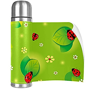 Insulated Water Bottle Stainless Steel Water Bottles Metal Water Bottle, Spring Ladybug Flower Leaves