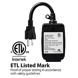 Fosmon WavePoint Wireless Remote Control Outdoor Electrical Outlet Switch Weatherproof Heavy Duty 3-Prong Plug-in ETL Listed (Battery Included) 1 Pack