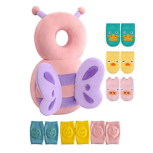 JunNeng Toddler Baby Head Protector Pad Safety Cushion with Knee Pads&Anti-Slip Socks (Butterfly),6 Months-3 Years