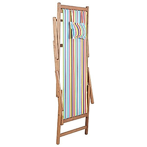 vidaXL Beach Sling Patio Chair, Outdoor Folding Deck Chair with Solid Wooden Frame, Patio Lounge Chair for Balcony, Fabric and Wooden Frame Multicolor