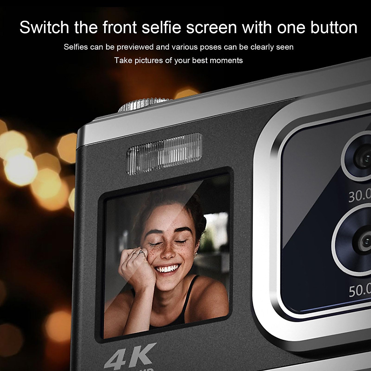 Digital Camera,Kids Camera with Flash, FHD 4K 50MP Compact Vlogging Camera,Point and Shoot Camera 16X Digital Zoom, Portable Mini Camera for Teens Students (White)