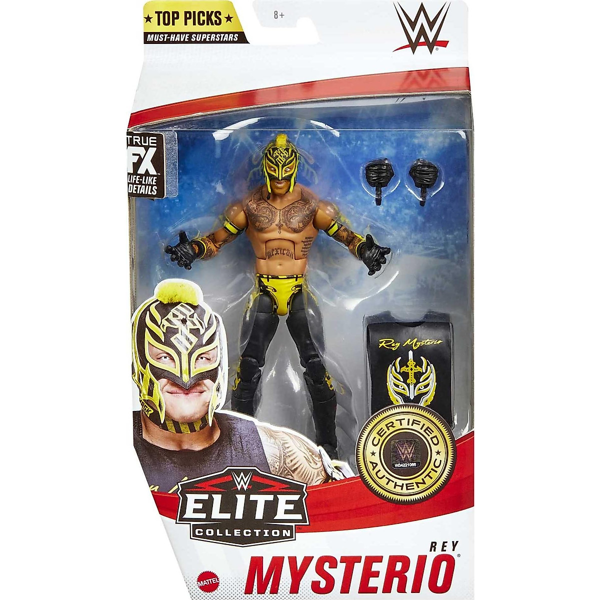 WWE MATTEL ​Top Picks Elite Rey Mysterio 6-inch Action Figure with Deluxe Articulation for Pose and Play, Life-like Detail, Authentic Ring Gear & Accessory,Multi,GVC01