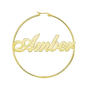 Earrings Personalized Customize Bamboo Personalized Gold Name Hoop Earrings as a Gift for Women Mother's Gift 2.5 Inch