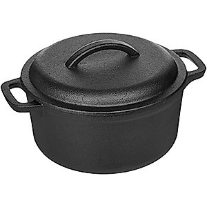 Amazon Basics Pre-Seasoned Cast Iron Round Dutch Oven with Dual Handles, 2-Quart, Black
