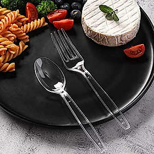 [200 Count] Heavy Duty Plastic Forks and Spoons Set - Disposable Spoons and Forks, 100 Plastic Forks and 100 Plastic Spoons for Party - Clear