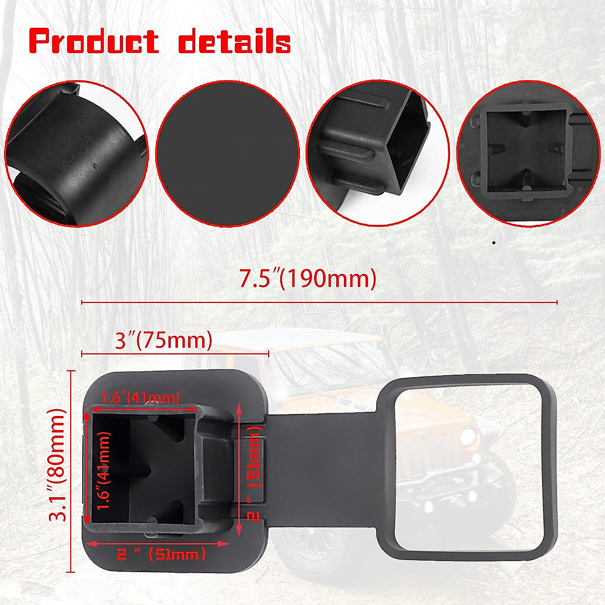 NGHEY Pack-1 Square Mouth Protection Cover Traction Cover, Trailer Hook Dust Plug, Rubber Trailer Hitch Dust Plug, Fit for RV SUV and Cars (American Flag Red)