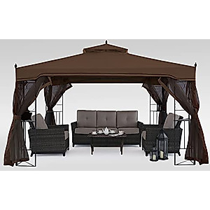 MASTERCANOPY 10x10 Patio Gazebo with Netting Screen Walls for Lawn, Garden, Backyard and Deck Brown