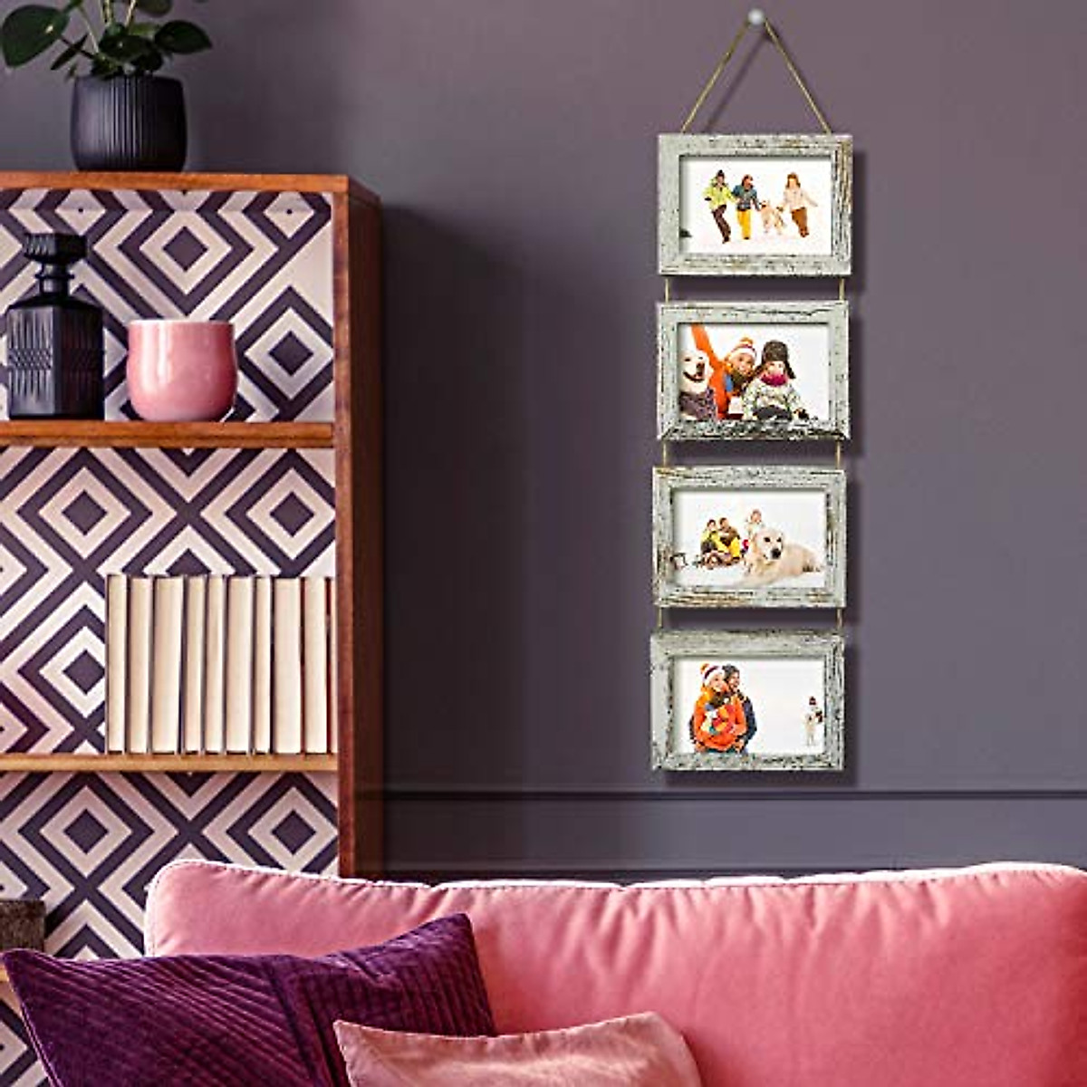 SESEAT 4x6 Wall Hanging Picture Frames Collage with 4 Opening Distressed White Frames