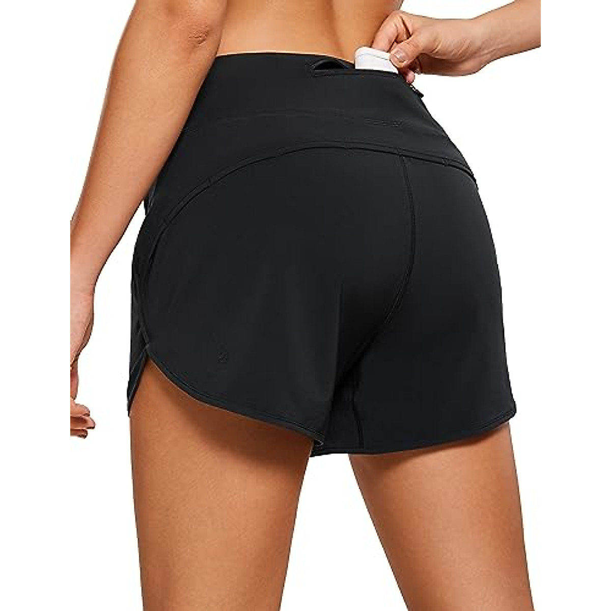 CRZ YOGA High Waisted Running Shorts for Women - 4'' Liner Gym Athletic Workout Shorts with Zipper Pockets Breathable Black Medium