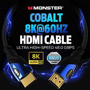 Monster 8Ft Ultra High-Speed Cobalt 2.1 HDMI Electronic Cable - 48Gbps with eARC, 8K at 60Hz for Superior Video Sound Quality for Playstation PS5, Xbox Series X, Roku, Apple, Smart Television