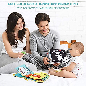 beiens Tummy Time Toys, Soft Crinkle Cloth Books 0-6-12 Months, Fun High Contrast Baby Black and White Toys, Safe Montessori Early Educational Stimulation Toys and Gifts for Newborn Infants Toddlers