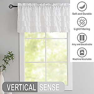 WestWeir White Ruffle Kitchen Valances for Windows- Valance Curtain for Living Room,Farmhouse Decor 50 w x 18 inch Length 1 Panel