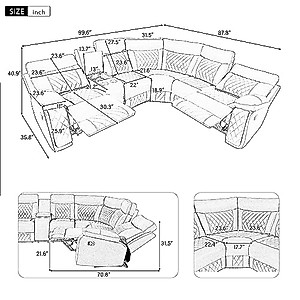 Merax, Black Home Theater Seating Manual Cup Holder, Hide-Away Storage PU Reclining Sofa Couch for Living Room