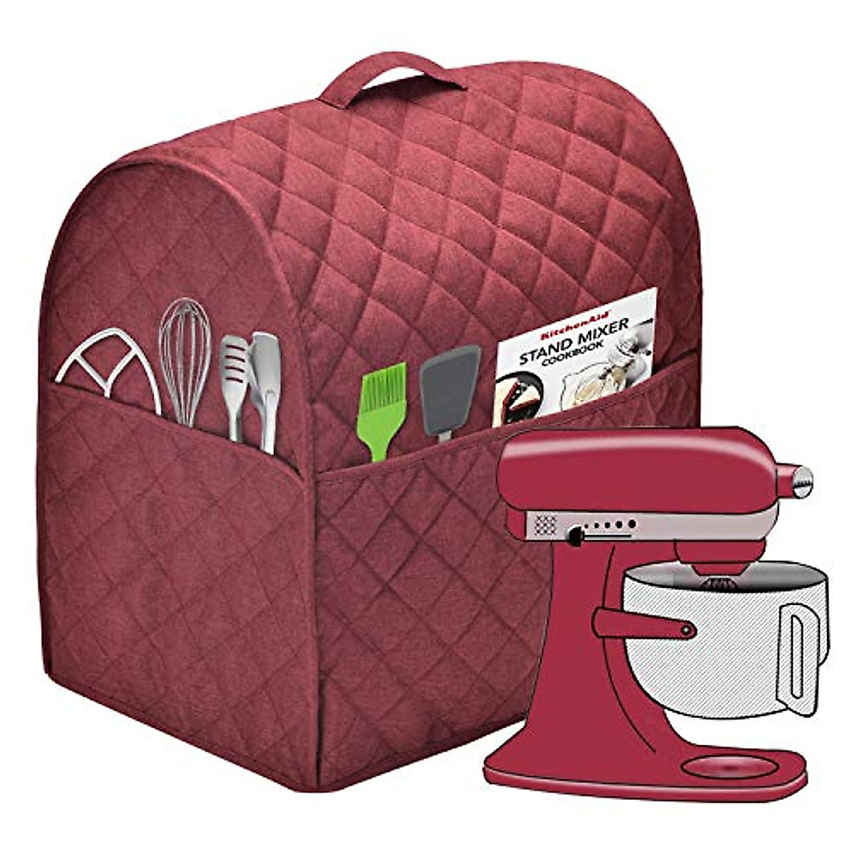 Stand Mixer Cover compatible with Mixer, Fits All Tilt Head & Bowl Lift Models,Waterproof,Ease cleaning (Wine Red, Fits for 4.5-Quart and 5-Quart)