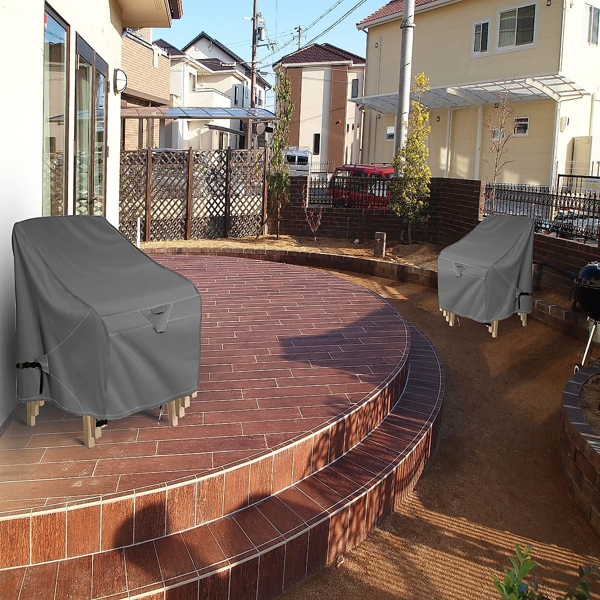 HWmatyCover Stackable Patio Chair Cover, Waterproof Outdoor Chair Cover, Heavy Duty Lawn Patio Furniture Covers, Fits for 4-6 Stackable Dining Chairs, (28" Wx40" Dx47" H, Grey)