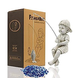 Goodeco Fisherboy Statue Pond Decor- Mom Gifts,The Fisherman Garden Sculptures & Statues for Patio/Yard/Lawn or Outdoor Pool Pond Decorations,Gift idea 5.1×11"
