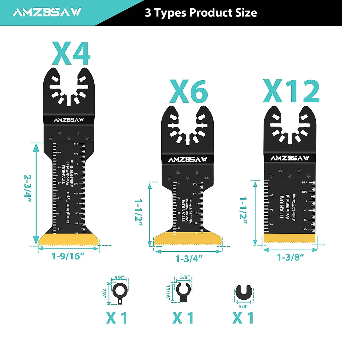 AMZBSAW 22PCS Titanium Oscillating Multitool Blades Metal Cutting, Universal Saw Blades for Metal Nails Hard Material and Wood Plastic, Multi Tool Blades Kits Fit Dewalt Bosch Worx Milwaukee Ryobi