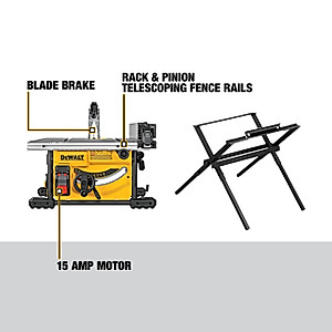 DEWALT Portable Table Saw with Stand, 8-1/4 inch, up to 48-Degree Angle Cuts (DWE7485WS)