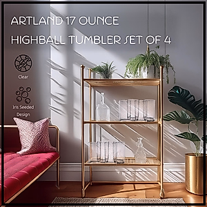 Artland 17oz Highball Tumbler, Set of 4 | Iris Seeded Design, Clear | Drinking Glass for Parties and Everyday Use - Mojito, Whiskey, Cocktail | Glassware & Kitchenware Essentials