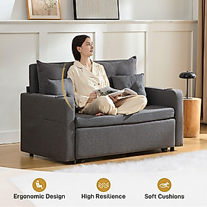 Busaurus 3 in 1 Loveseat Sleeper Sofa Couch Bed, 56" Full Size Convertible Sofa Bed, Pull Out Couch Bed with Storage Pocket, USB, Comfy Sofa Bed Couch for Living Room, Bedroom, Small Space, Dark Grey