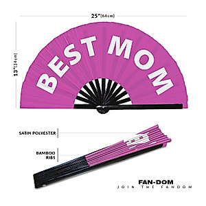 Best Mom hand fan foldable bamboo circuit hand fan funny gag slang words expressions statement gifts Festival accessories Rave handheld Circuit event fan Clack fans (Pink)