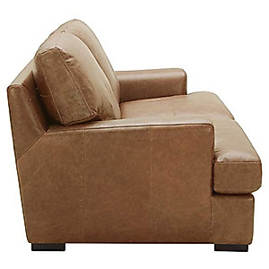 Amazon Brand - Stone & Beam Lauren Genuine Leather Down Filled Oversized Loveseat Sofa, 74"W, Cognac