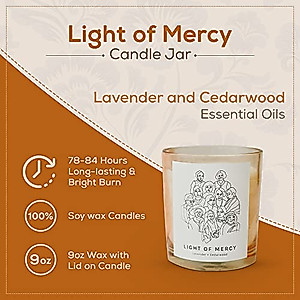Blessed is She, Light of Mercy Candle, Lavender and Cedarwood Essential Oils, Candle in Glass, 74 - 80 Hours Long Burning Candle