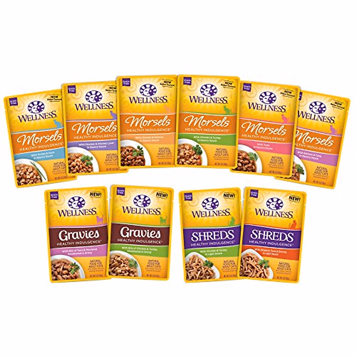 Wellness Healthy Indulgence Wet Cat Food Pouch Variety Pack, 10 Flavors, 3-Ounces Each (10 Pack)