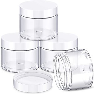 4 Pieces Round Clear Wide-mouth Leak Proof Plastic Container Jars with Lids for Travel Storage Makeup Beauty Products Face Creams Oils Salves Ointments DIY Making or Others (White, 6 Ounce)