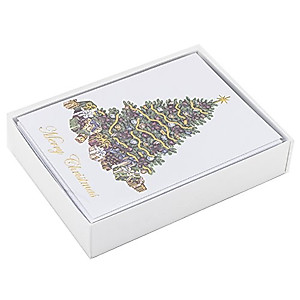 Premium Christmas Cards - 20 Pack - Traditional Christmas Tree with Gold Embossed Foil and Linen Texture - 20 Heavyweight Holiday Cards and Gold Foil Lined Envelopes