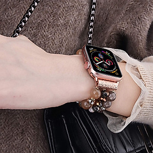 CAGOS Bracelet Compatible with Apple Watch Band 38mm 40mm 41mm Series 9/8/7/6/5/4/3/2/1/SE, Cute Dressy Boho Beaded Elastic Stretchy Pretty Strap Replacement for iWatch Bands Women, Amber