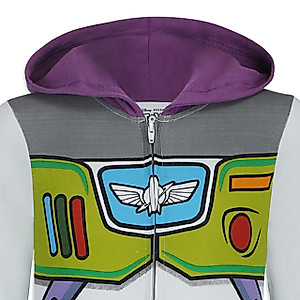 Disney Toy Story Woody or Buzz Lightyear Boys’ Hooded Romper for Newborn, Infant and Toddler – Blue/Yellow or White