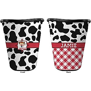 RNK Shops Cowprint Cowgirl Waste Basket - Double Sided (Black) (Personalized)