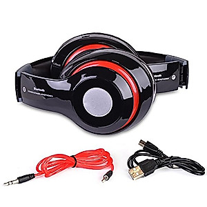 Altatac Bluetooth Rechargeable Over Ear Headset Foldable Wireless Wired Headphones with Memory Card Slot Built-in FM Tuner Microphone Audio Cable for Phone TV Computer MP3 Player - Black