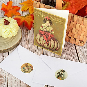 AnyDesign 48 Pack Vintage Fall Greeting Cards with Envelope Stickers 12 Designs Thanksgiving Cards Retro Autumn Harvest Thank You Note Cards for Wedding Baby Shower Supplies, 4 x 6 In