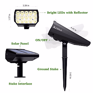 ketive Solar Outdoor Lights Garden, 15 LEDs Bright Solar Landscape Spotlights Waterproof, Auto-ON/Off Last a Whole Night Yard Lights, Cold White, 10 Pack