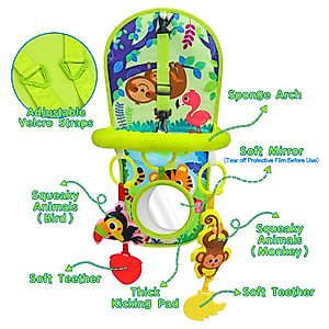 OKOOKO Car Seat Toy Rear Facing Car Seat Toy Baby Travel Toy Kick and Play with Baby Mirror Plush Toys Thickened Pad Adjustable Sensory Toy for Newborn Baby Infant