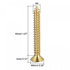 uxcell Brass Wood Screws, M5x40mm Phillips Flat Head Self Tapping Connector for Door Hinges, Wooden Furniture, Home Appliances 32Pcs