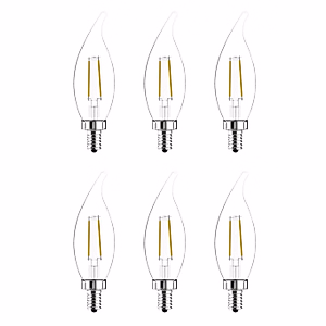 GE (6 Bulbs) Relax LED HD Decorative Chandelier Light Bulb, Clear, Bent tip, 40 watt Replacement, Candelabra Base, dimmable 4 watt, 300 Lumen LED Light Bulb