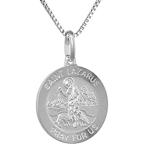 18mm Sterling Silver St Lazarus Medal Necklace for Men and Women 3/4 inch Round Nickel Free Italy 18 inch Chain BX_15