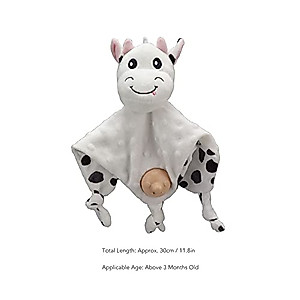 Baby Security Blanket, Cartoon Security Blanket Stuffed Animal Soft Plush with Pacifier for Teething Period (Cow)