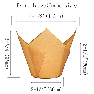 QLSmypkg Extra Large Jumbo Muffin Greaseproof paper Baking cupcake cups, 2-1/4" x 3-3/4" Natural Tulip Baking Cup Case of 125 pcs (Extra Large) (125)