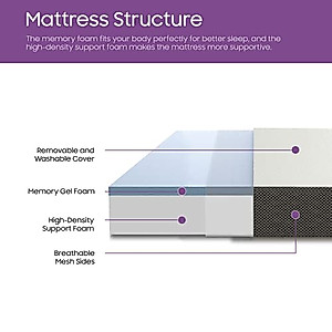 Mayton 4-Inch Portable Tri-Folding Capability Gel Memory Foam Mattress | Breathable Mesh Sides, Ultra Soft, Removable and Washable Cover, Comfortable Support, Cot Pad, Standard Size, 25-Inch, White