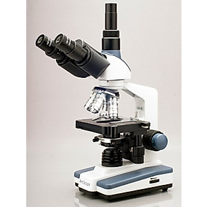 AmScope T120B-5M Digital Professional Siedentopf Trinocular Compound Microscope, 40X-2000X Magnification, WF10x and WF20x Eyepieces, Brightfield, LED Illumination, Abbe Condenser with Iris Diaphragm, Double-Layer Mechanical Stage, 100-240VAC, Includes 5MP