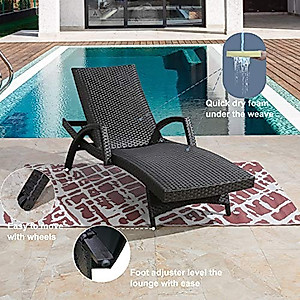 Ulax Lounge Chairs for Outside, Woven Padded Non-Rust Aluminum Chaise, Quick Dry Foam, Adjustable Armed Patio Lounger with Wheels, 2-Pack (Dark Brown)